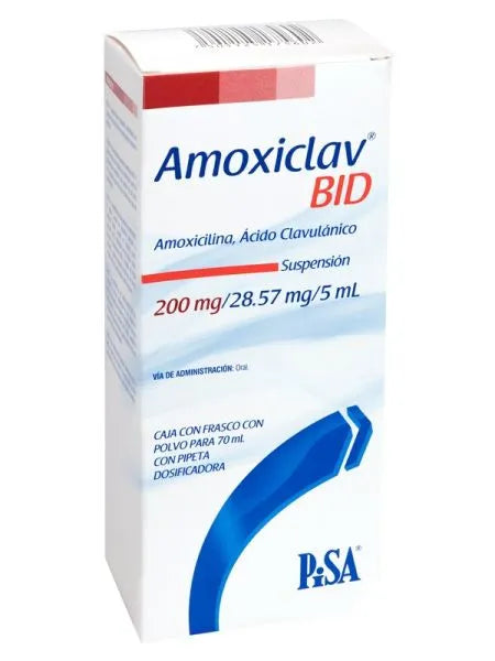AMOXICLAV BID SUSP. Fco. 70 ML. 200-28.57 MG/5 ML. – GonSar